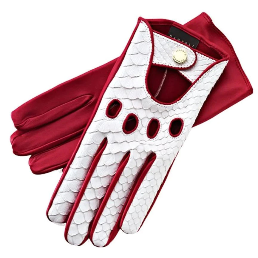 Charlotte Women's Python White & Red leather driving gloves – Handmade Leather Gloves
