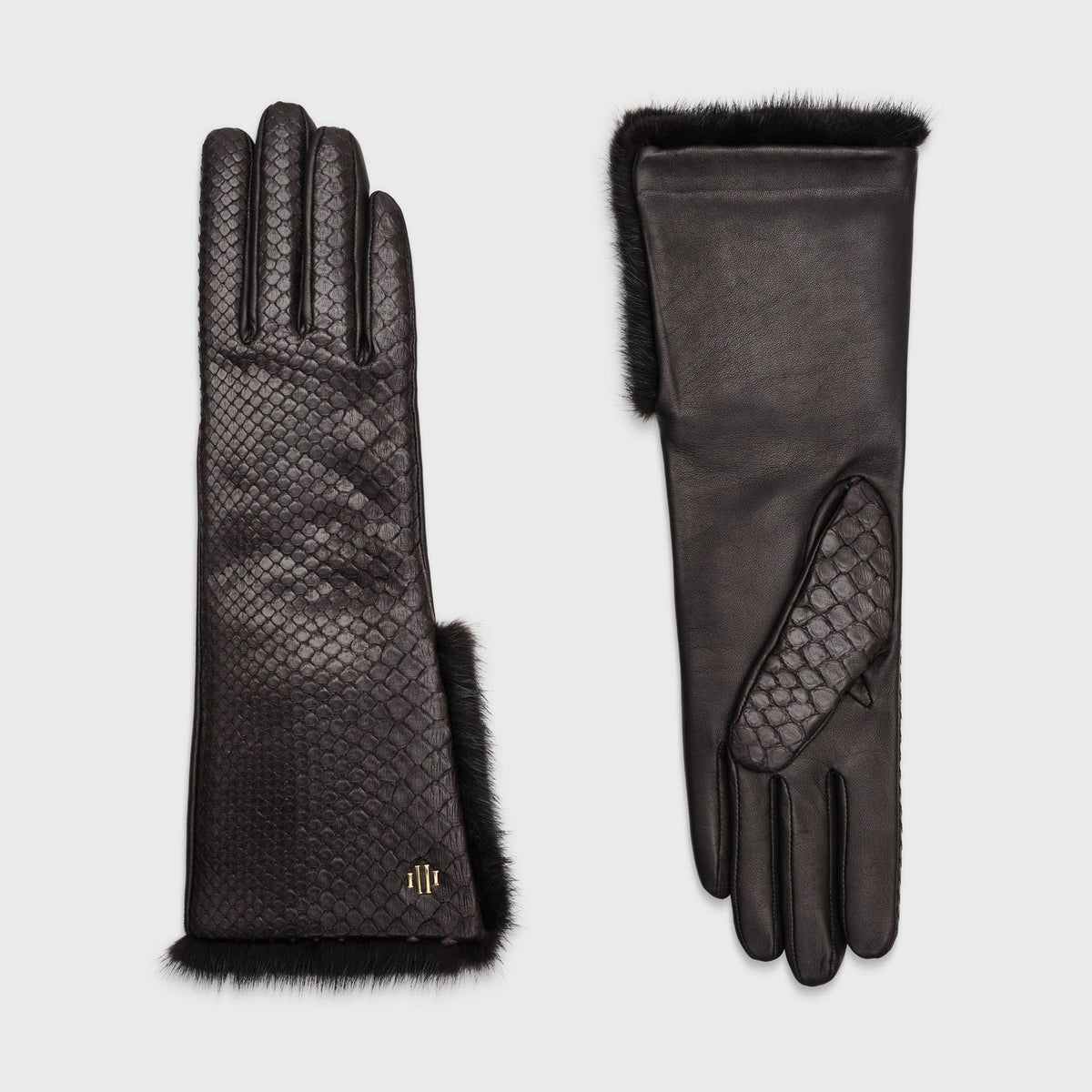 Jacqueline Black Python Gloves with Mink Fur Details – Handmade Leather Gloves