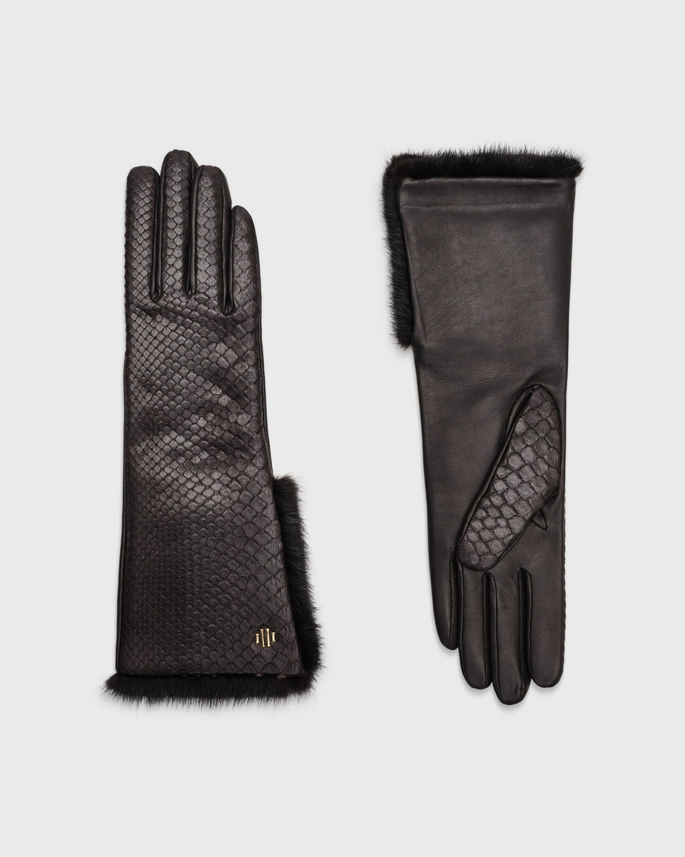 Jacqueline Black Python Gloves with Mink Fur Details – Handmade Leather Gloves